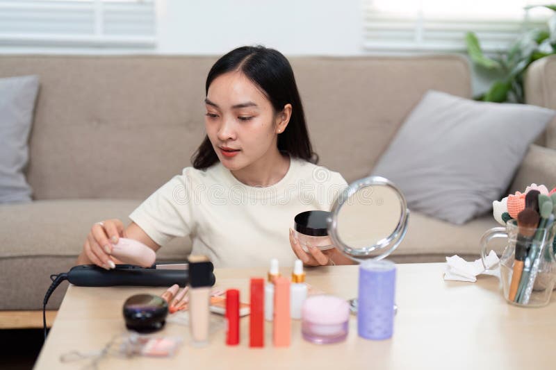 Morning Routine Applying Makeup at Home with Beauty Tools Stock Image ...