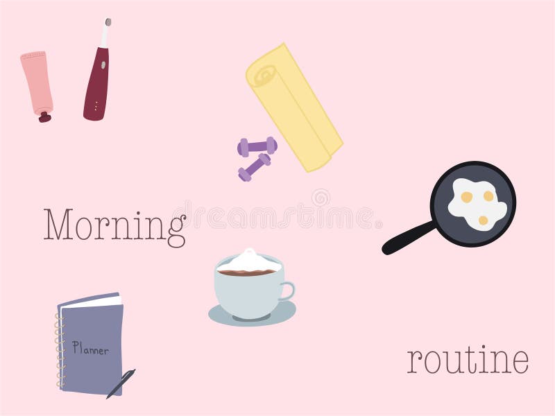Morning Routine Banner Hand Drawn Set Stock Vector - Illustration of ...