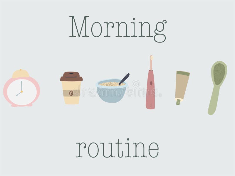 Morning Routine Elements Hand Drawn Flat Illustrations Stock Vector ...