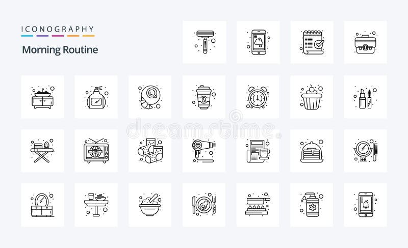 25 Morning Routine Line Icon Pack Stock Vector - Illustration of spray ...