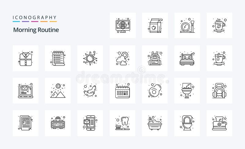 25 Morning Routine Line Icon Pack Stock Vector - Illustration of ...