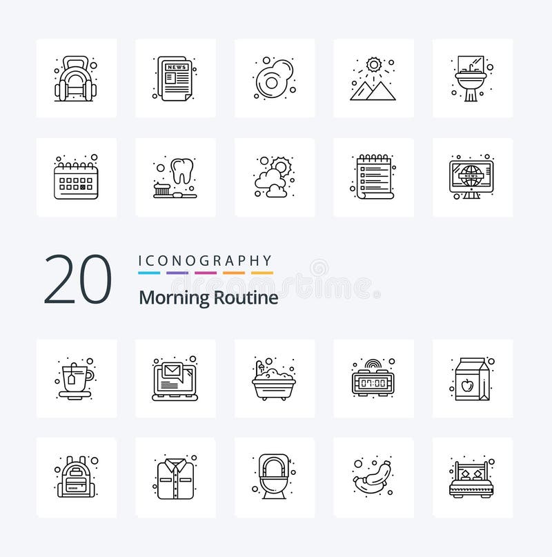20 Morning Routine Line Icon Pack Like Bottle Juice Bathtub Apple ...