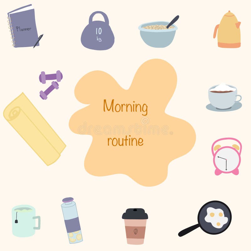Morning Routine Set Hand Drawn Flat Elements Stock Vector ...