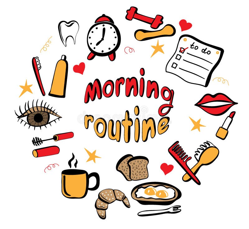 Daily morning routine set stock vector. Illustration of sandwich ...