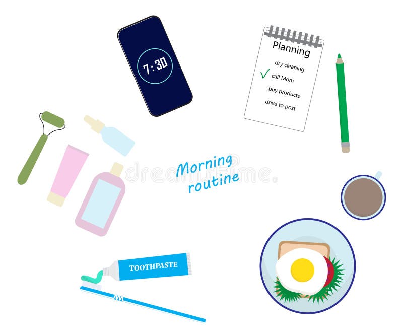 Morning Procedures Vector Illustration Set Stock Vector - Illustration ...