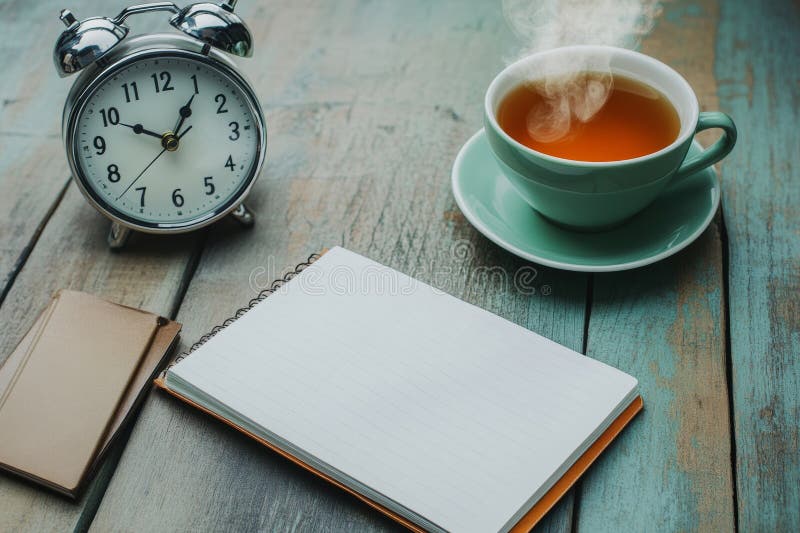 Morning Routine Setup Features a Vintage Clock Showing Early Hours, a ...