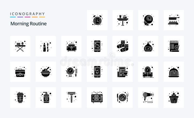 25 Morning Routine Solid Glyph Icon Pack. Vector Icons Illustration ...