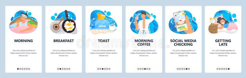Morning Routine Website and Mobile App Onboarding Screens Vector ...