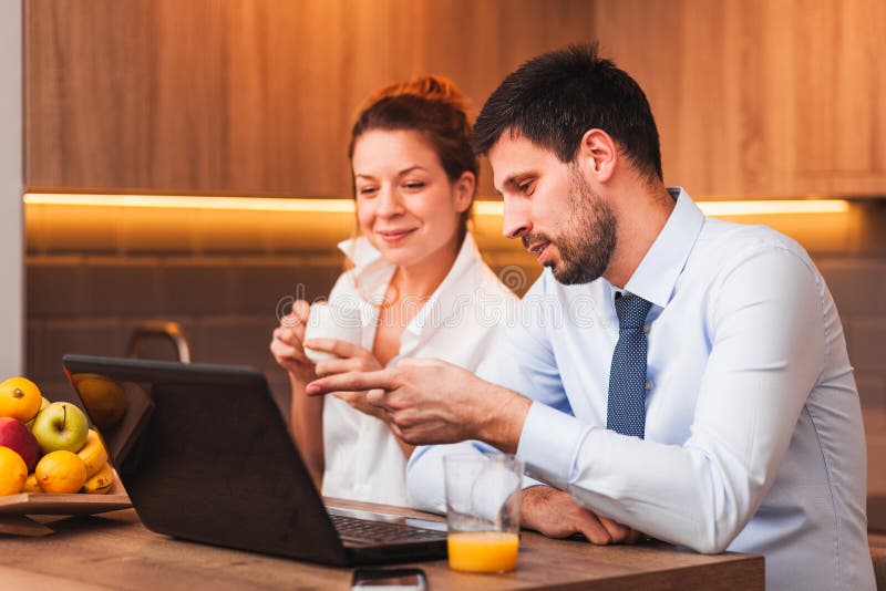 Morning Routine of a Young Married Couple Stock Photo - Image of ...
