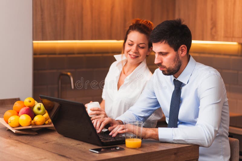 Morning Routine of a Young Married Couple Stock Photo - Image of ...