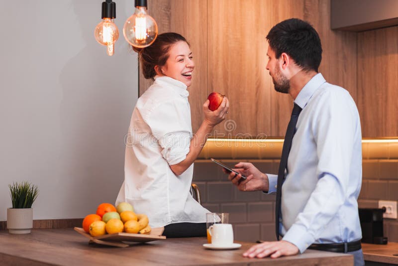 Morning Routine of a Young Married Couple Stock Image - Image of coffee ...