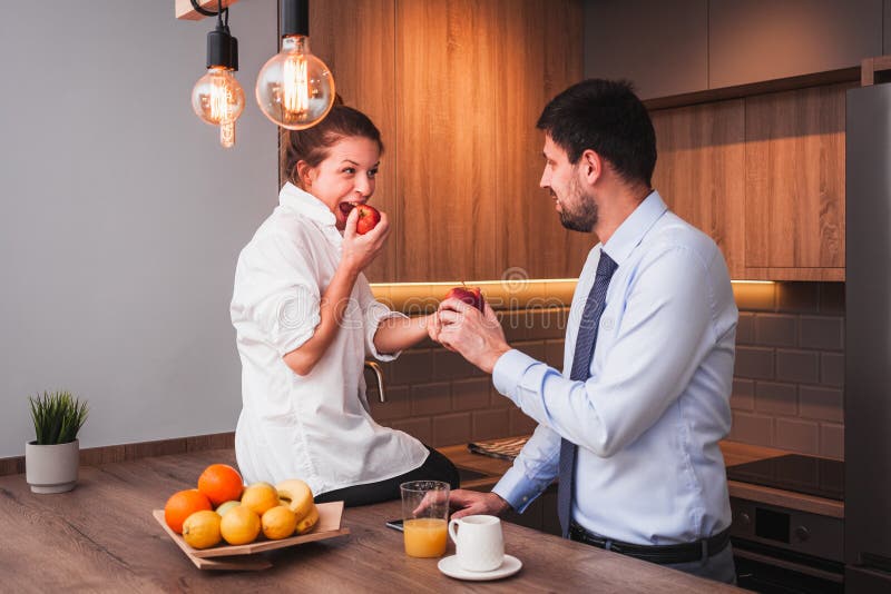 Morning Routine of a Young Married Couple Stock Photo - Image of ...