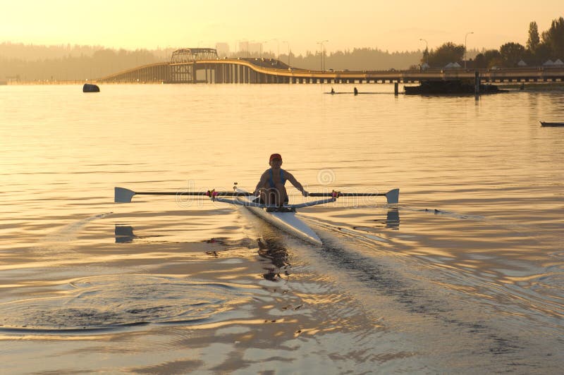 Single rower at sunrise stock image. Image of lifestyle - 7060693