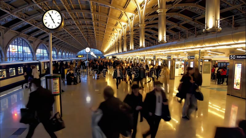 Morning Rush Hour at a Busy Station Stock Video - Video of commuter ...