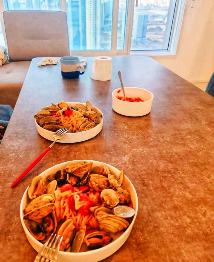 This Morning& X27;s Breakfast Menu Seafood with Family Stock Photo ...