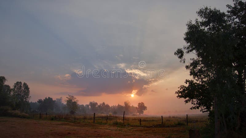 The Morning Scenery of the Field with the Rising Sun Stock Image ...