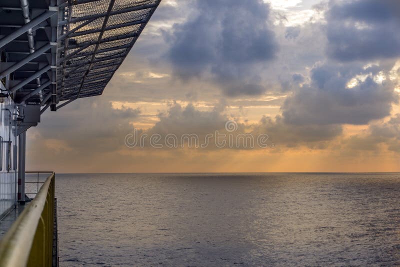 Morning Scenery Viewed from a Construction Work Barge at Oil Field ...