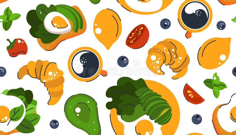 Breakfast Food. Seamless Pattern with a Set of Morning Food Stock ...
