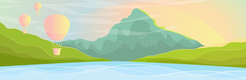Morning Seascape with Mountains and Balloons Stock Vector ...