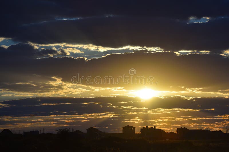 Beautiful Morning Sky with Bright Sun, Rays and Clouds. Stock Photo ...