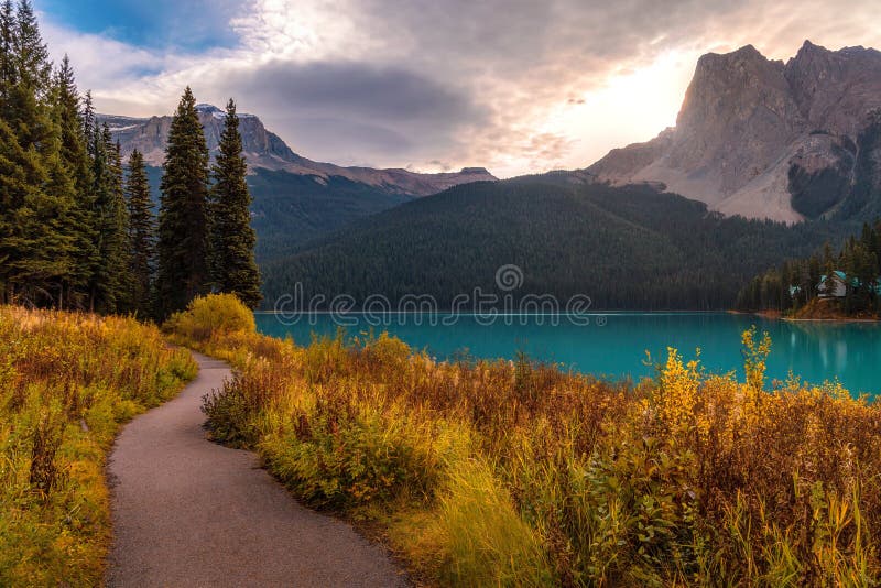 Morning Sky Over Emerald Lake in the Fall Stock Photo - Image of ...