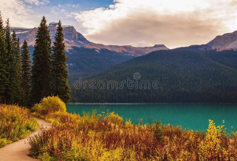 Morning Sky Over Emerald Lake in the Fall Stock Image - Image of ...