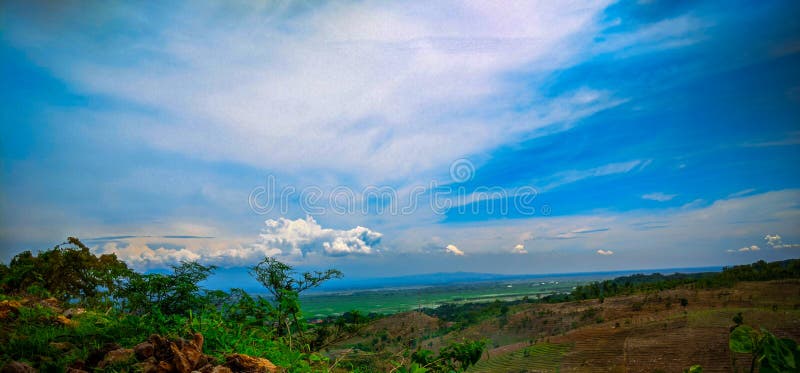 Morning Sky in Summer Over Fields and Forest in Hilly Area. Panoramic ...