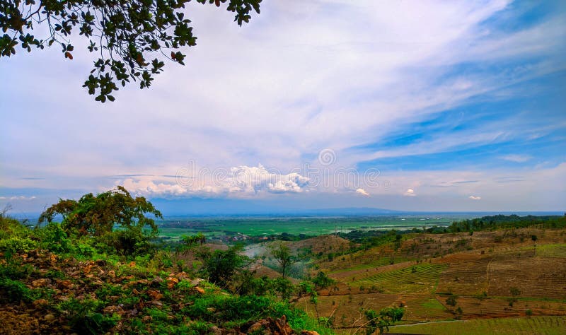 Morning Sky in Summer Over Fields and Forest in Hilly Area. Panoramic ...