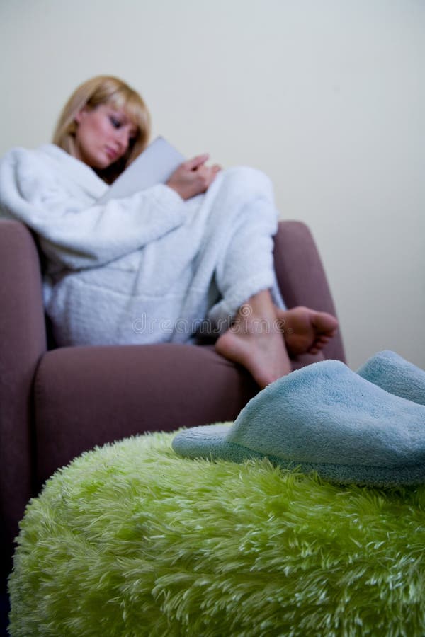 Morning Slippers in Front of Reading Woman Stock Photo - Image of model ...