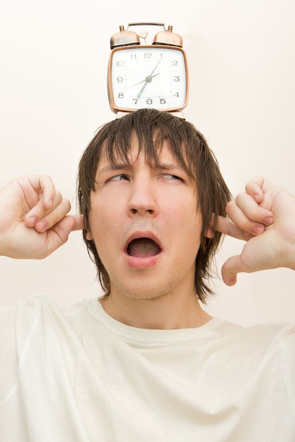 Funny White Man Hold on Head Alarm Clock Stock Image - Image of ...