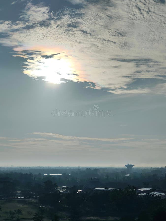 A Morning Sun with Blue Sky and Clouds. Stock Image - Image of biru ...