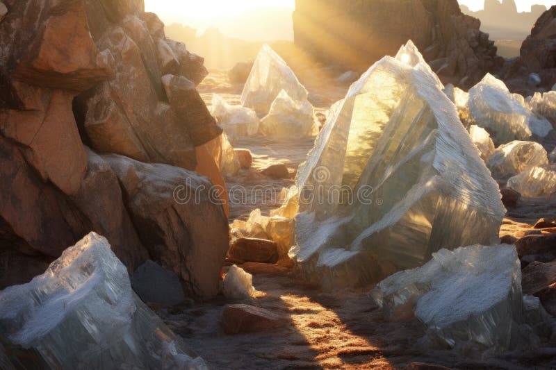 Morning Sun Casting Shadows on Diamond Dust-covered Rocks Stock ...