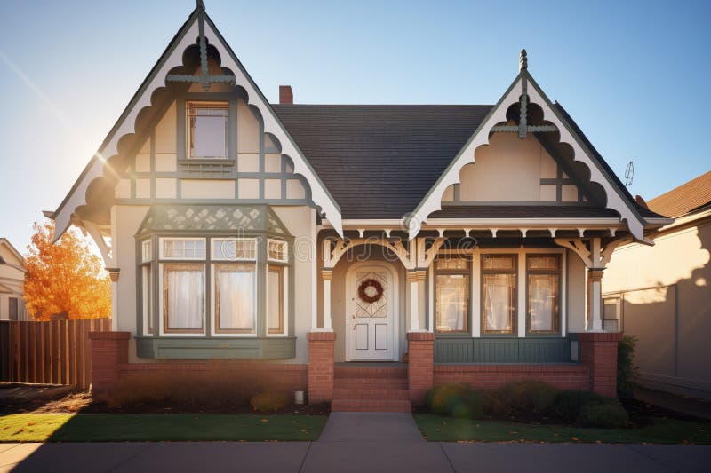 Morning Sun Casting Shadows on Tudor Front Gable Stock Photo - Image of ...
