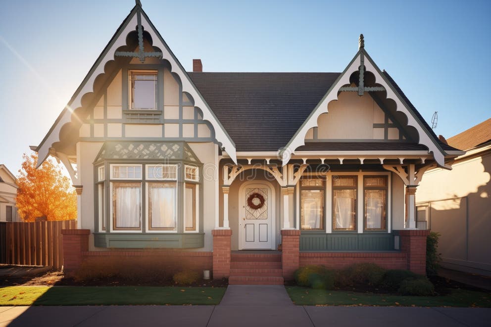 Morning Sun Casting Shadows on Tudor Front Gable Stock Photo - Image of ...