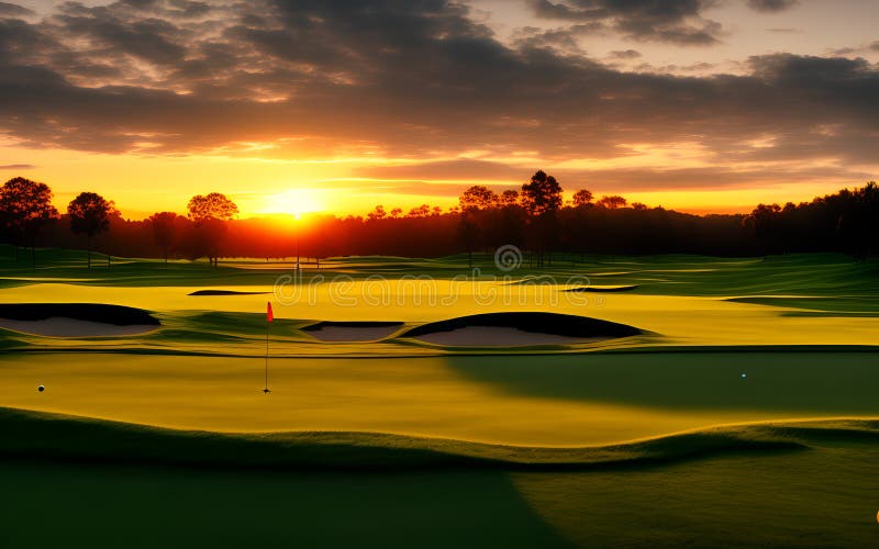 Morning Sun on Golf Course. Generative Al Illustration Stock ...
