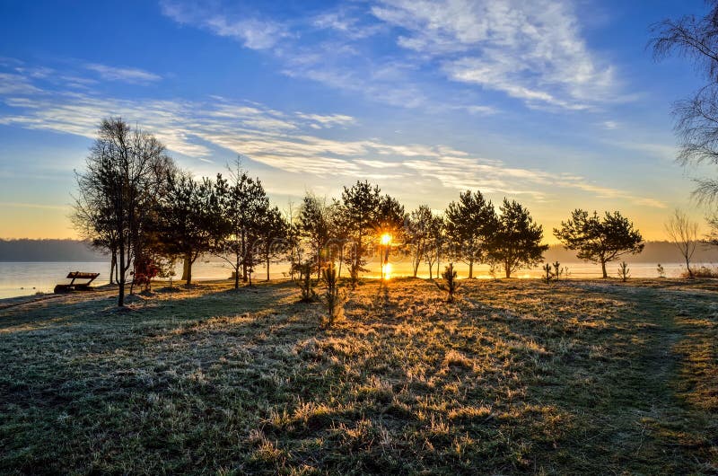 Beautiful sunny landscape. stock image. Image of lake - 109282897