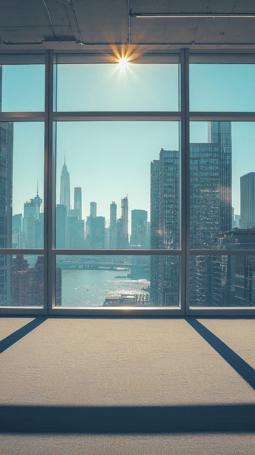 Morning Sun Over City through Modern Office Window Stock Illustration ...