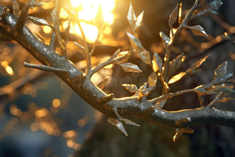 Morning Sun Rays Reflecting Off Diamond Dust on a Tree Branch Stock ...