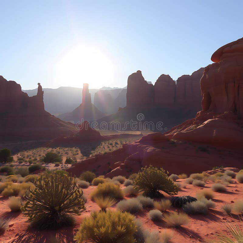 Morning Sun on Red Rock in Desert Stock Illustration - Illustration of ...