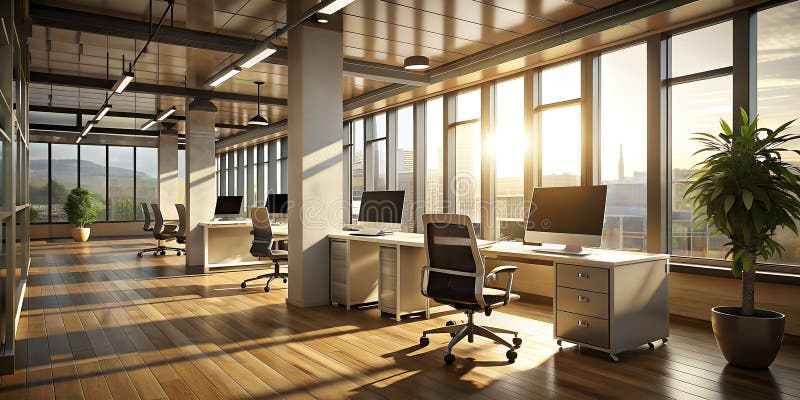 Large Office with Several Workspaces on a High Floor of the Building ...