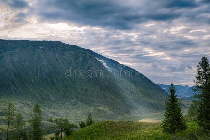 Morning Sunbeam in the Green Mountains Stock Image - Image of hill ...