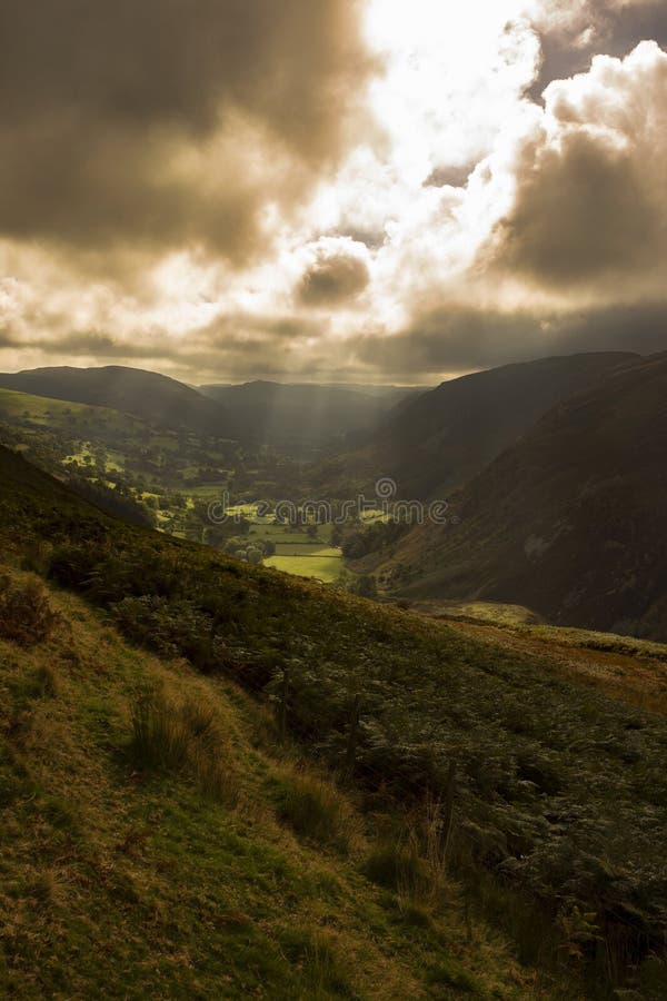 Morning Sunlight Breaking through the Clouds in the Tanat Valley, Wales ...