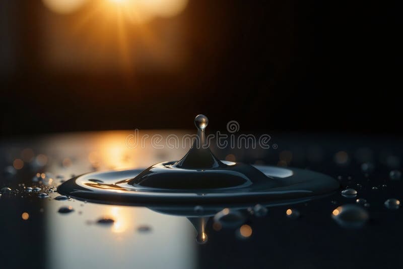 Morning Sunlight Illuminates a Milk Drop on Black Surface Droplet Black ...