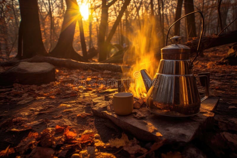 Morning Sunlight Shining on a Campfire Coffee Brew Stock Illustration ...