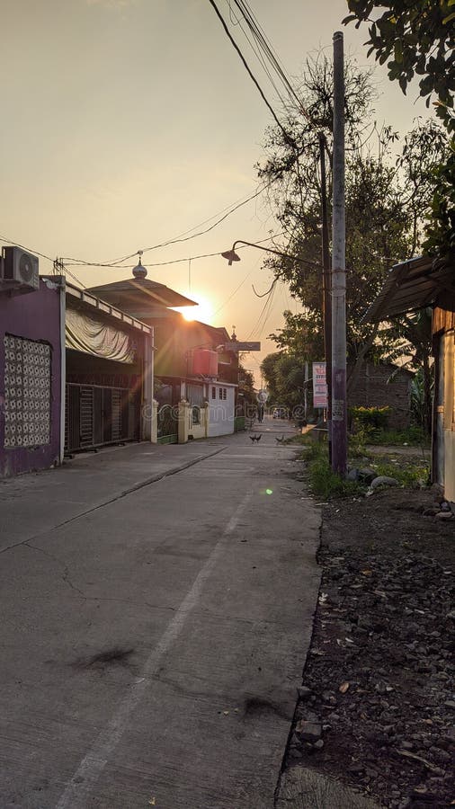 Morning Sunrise at Middle Town with Silhouette Mosque Stock Photo ...