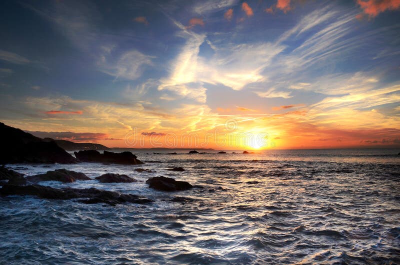 Morning Sunrise Millendreath Cornwall Stock Photo - Image of long ...