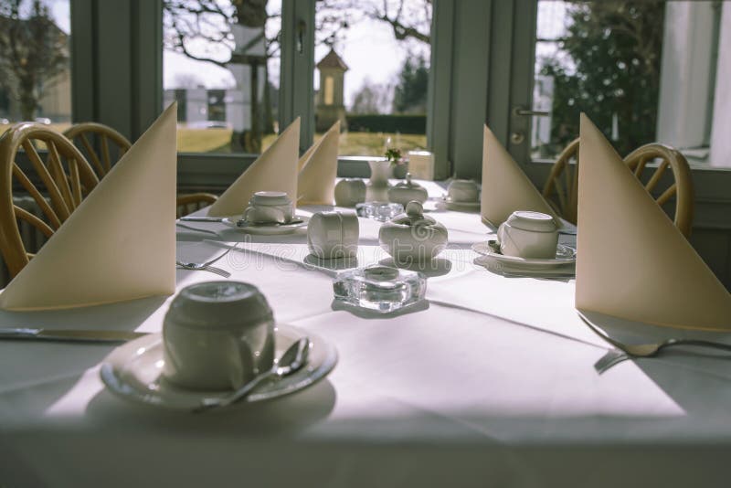 Morning Table Setting for Breakfast from White Tableware by the Stock ...