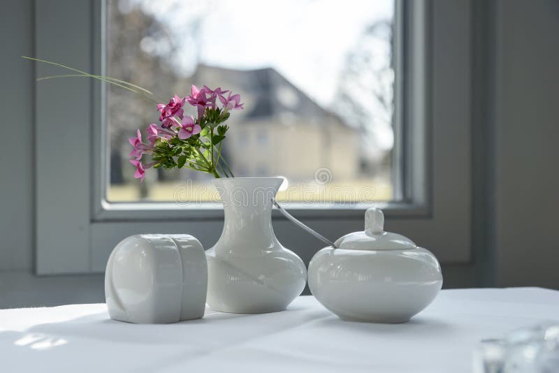 Morning Table Setting for Breakfast from White Tableware by the Stock ...