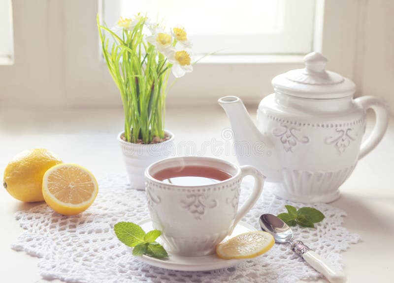 Morning tea with lemon stock image. Image of light, natural - 77551299