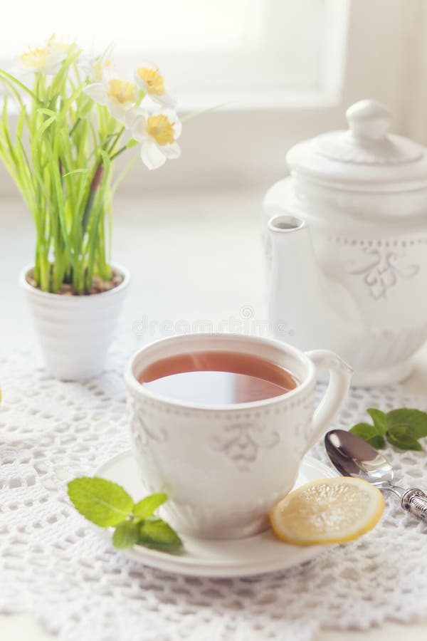 Morning tea with lemon stock image. Image of herbal, healthy - 77551707